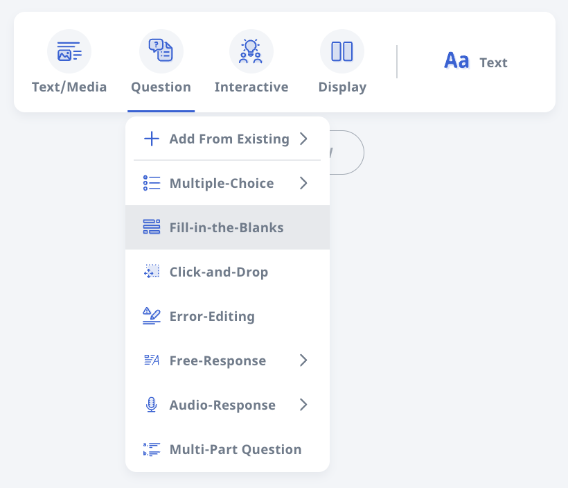 (A2,4) Add Fill in the Blanks Questions